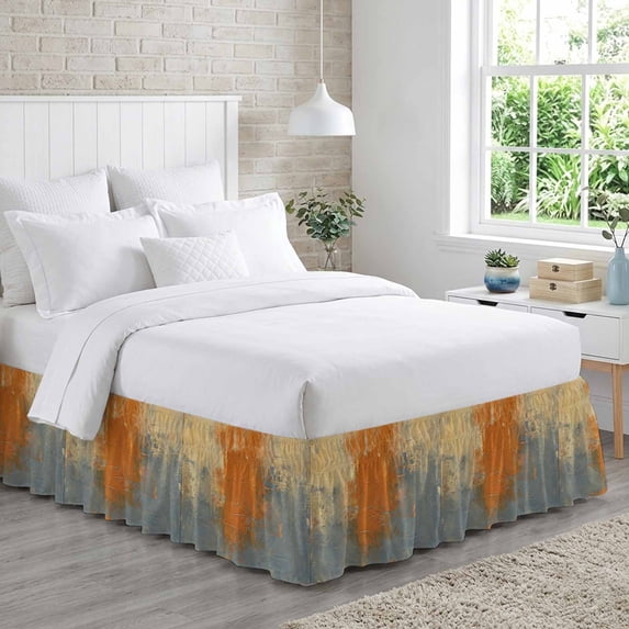 Abstract Art Bed Skirt King Size 18 Inch Drop, Orange Grey Wall Mottled ...