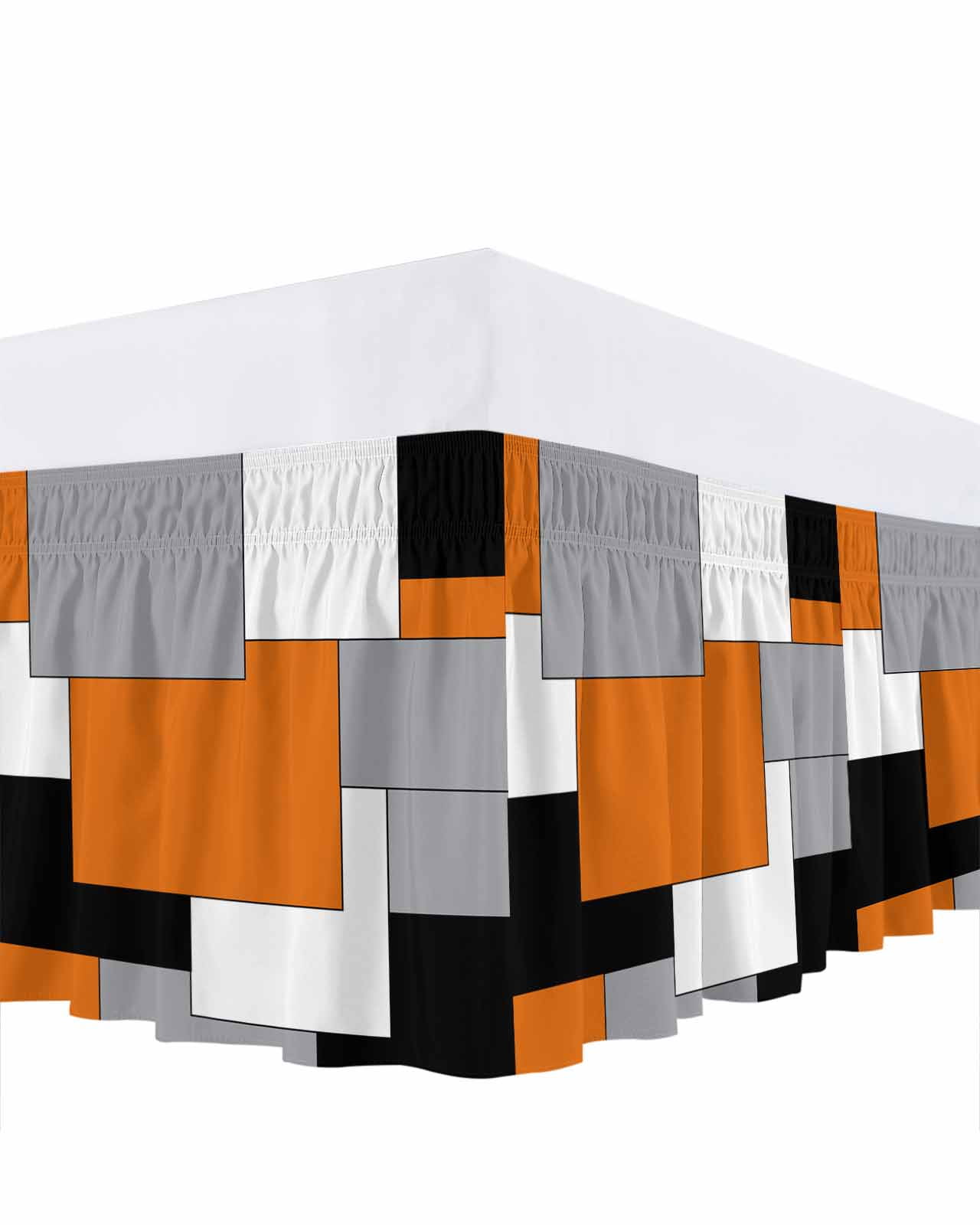 Abstract Art Bed Skirt Queen Size 16" Drop Orange Black Gray Splice ...