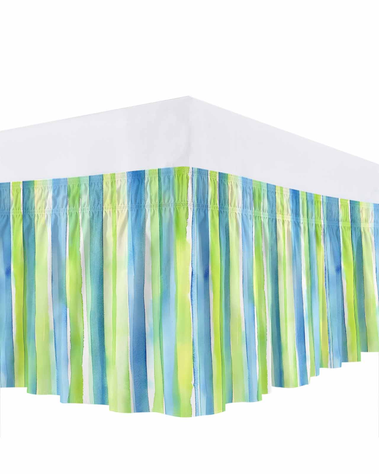Abstract Art Bed Skirt Queen Size 16 Inch Drop, Blue Green Line Stripes ...