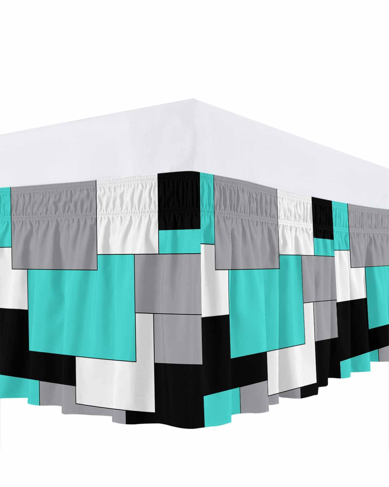 Abstract Art Bed Skirt Queen Size 18 Inch Drop, Patchwork Black ...