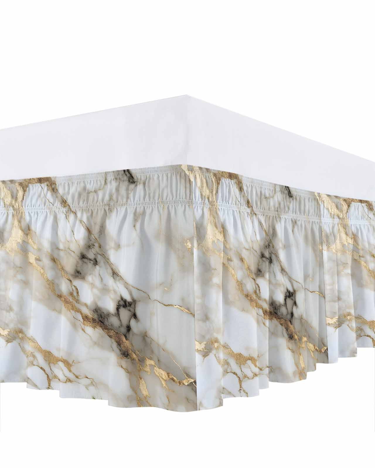Abstract Art Bed Skirt White Marble Texture Gold Crack Stone Minimalism ...