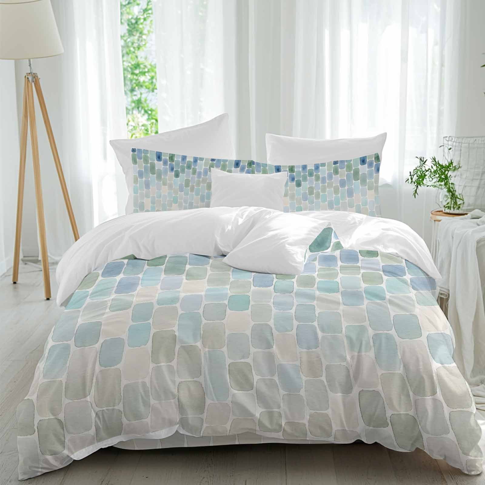 Abstract Art Bedding Duvet Cover Set Full Size 4 Pieces, Blue Green ...