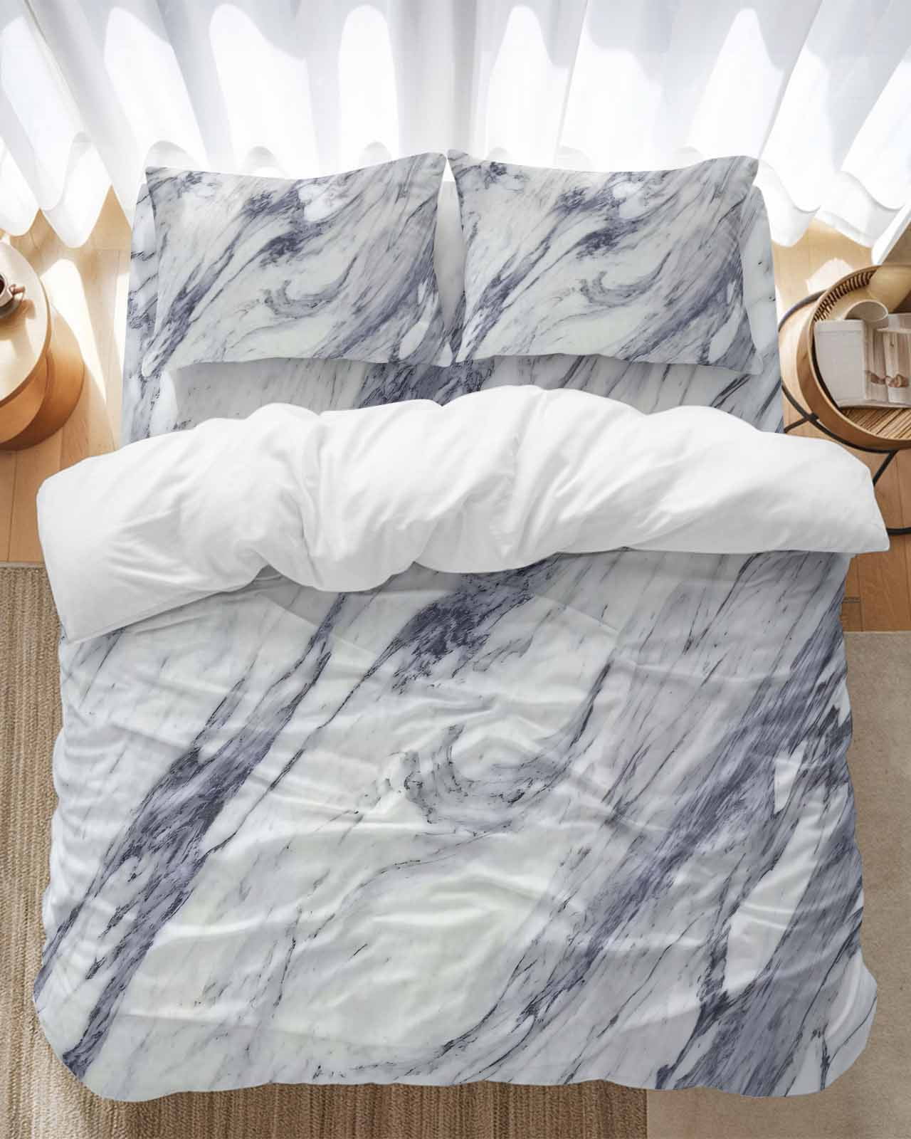 Abstract Art Bedding Duvet Cover Set Queen Size 4 Pieces White Dark ...