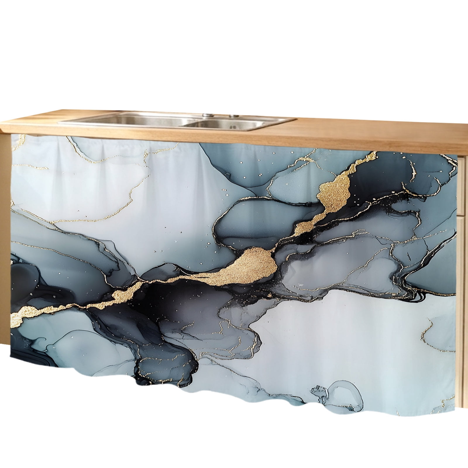 Abstract Art Black Grey Cabinet Curtains Marble Texture Sink Skirt ...