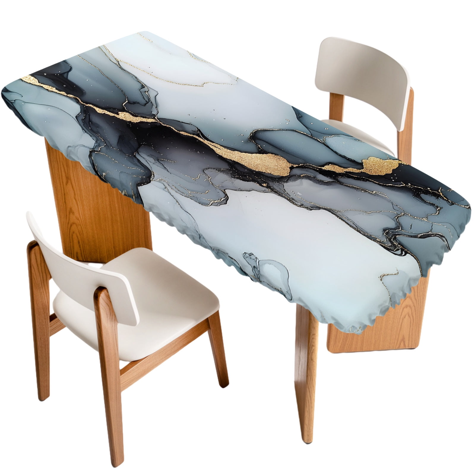 Abstract Art Black Grey Fitted Rectangle Tablecloth 32" x 96" Marble ...