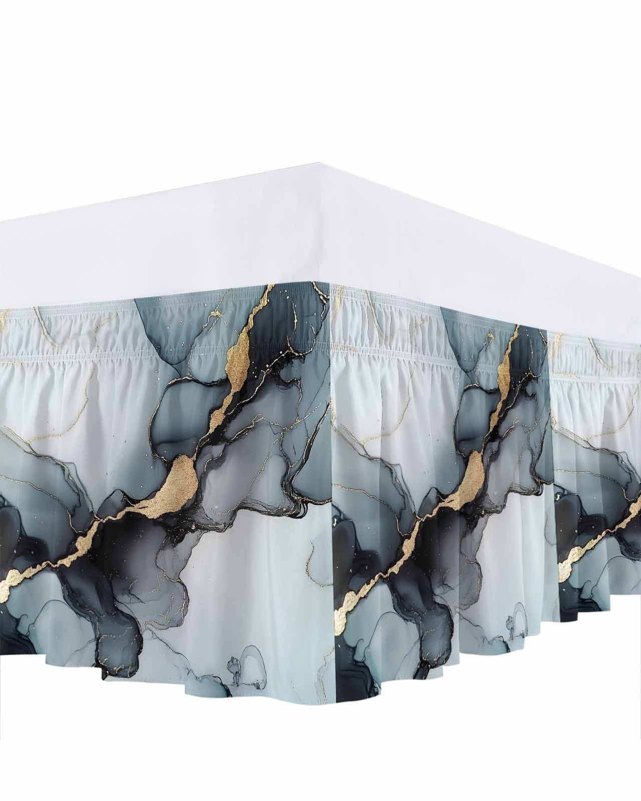 Abstract Art Black Grey Ruffle Bed Skirt King Size Marble Texture ...