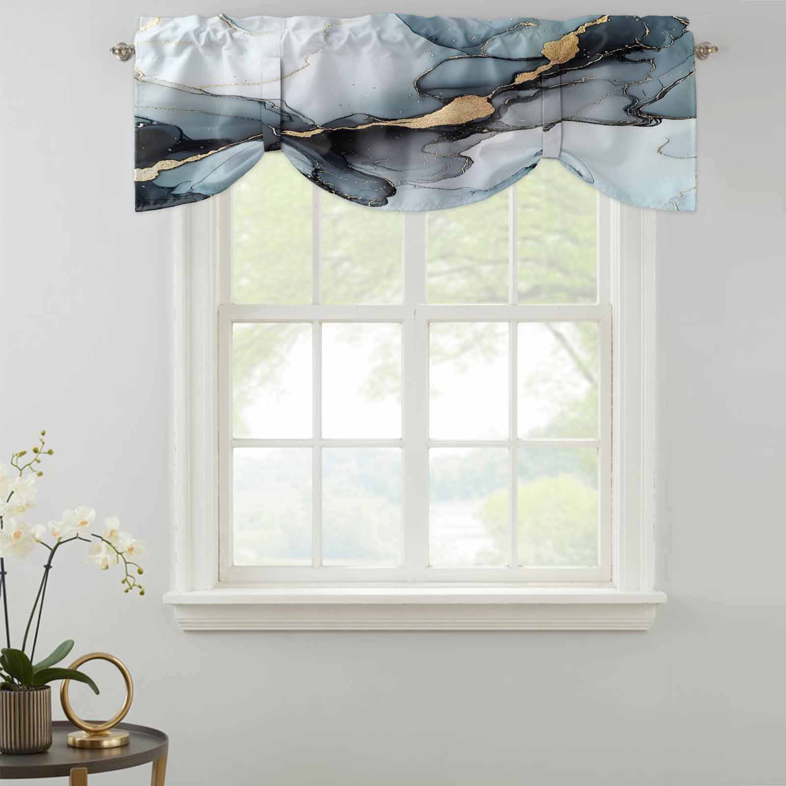Abstract Art Black Grey Tie Up Valances Curtain, Marble Texture ...
