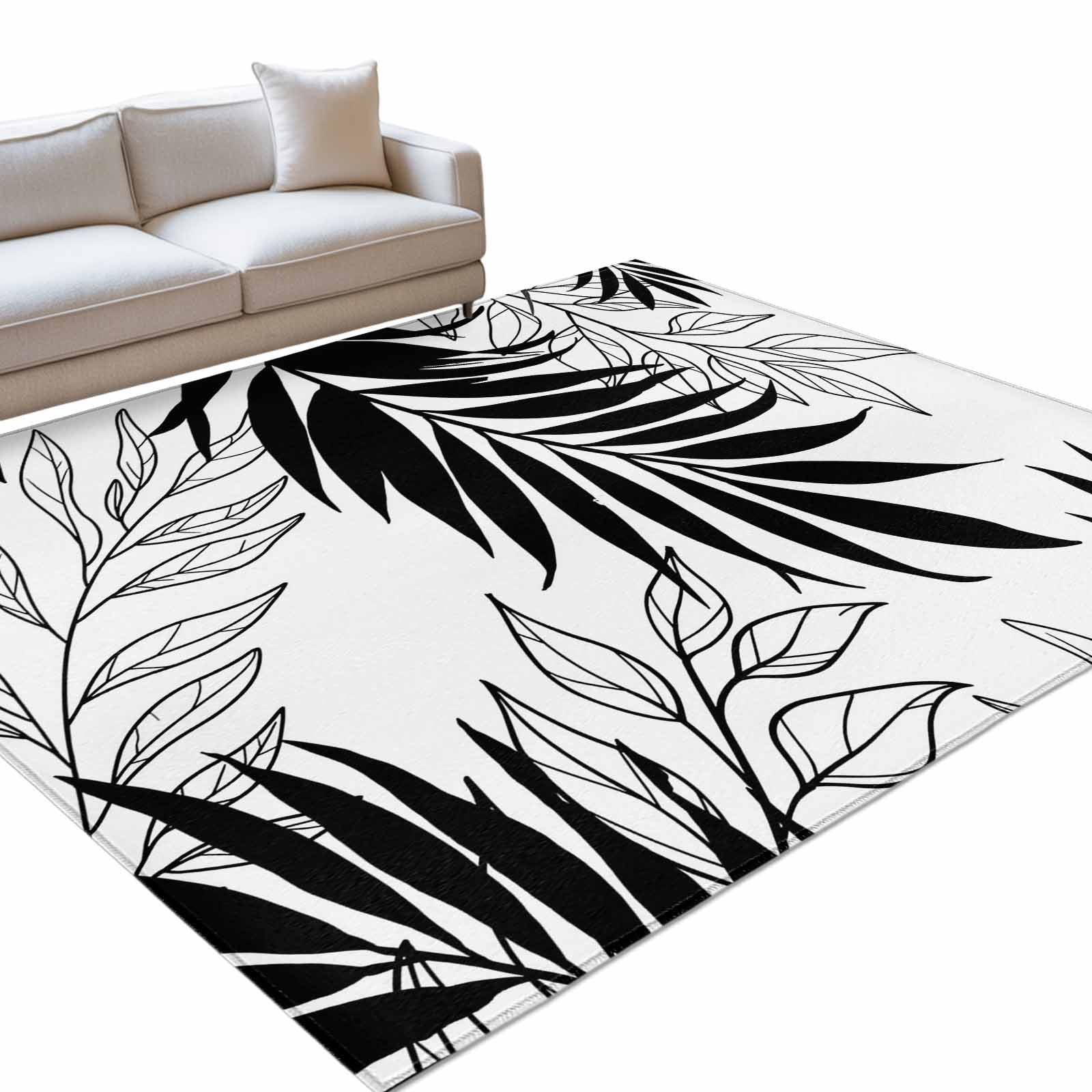 Abstract Art Black Leaves Area Rugs 2.7x5ft Watercolor Leaf Modern ...