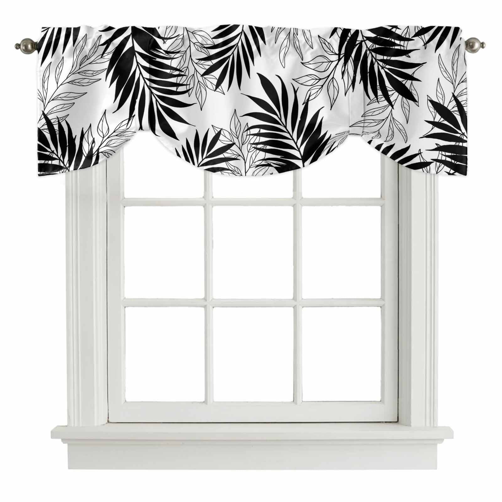 Abstract Art Black Leaves Tie Up Valance Curtains Watercolor Leaf ...