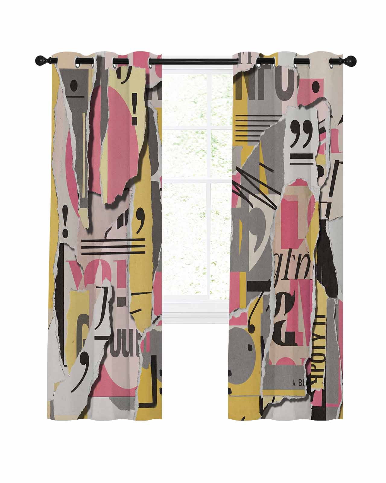 Abstract Art Blackout Curtains 45 Inch Length Pink and Yellow Collage ...