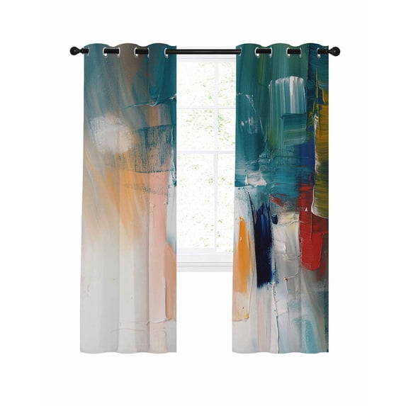 Abstract Art Blackout Curtains 72 Inch Length Turquoise Orange Paint ...