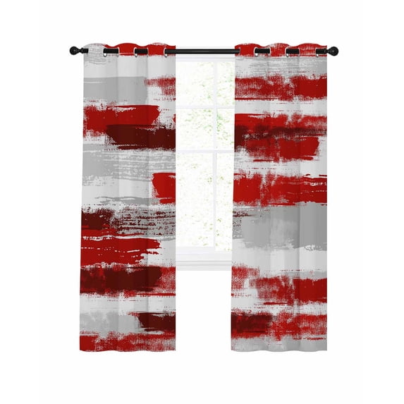 Abstract Art Blackout Curtains 84 Inch Length Red Gray Mottled Color ...