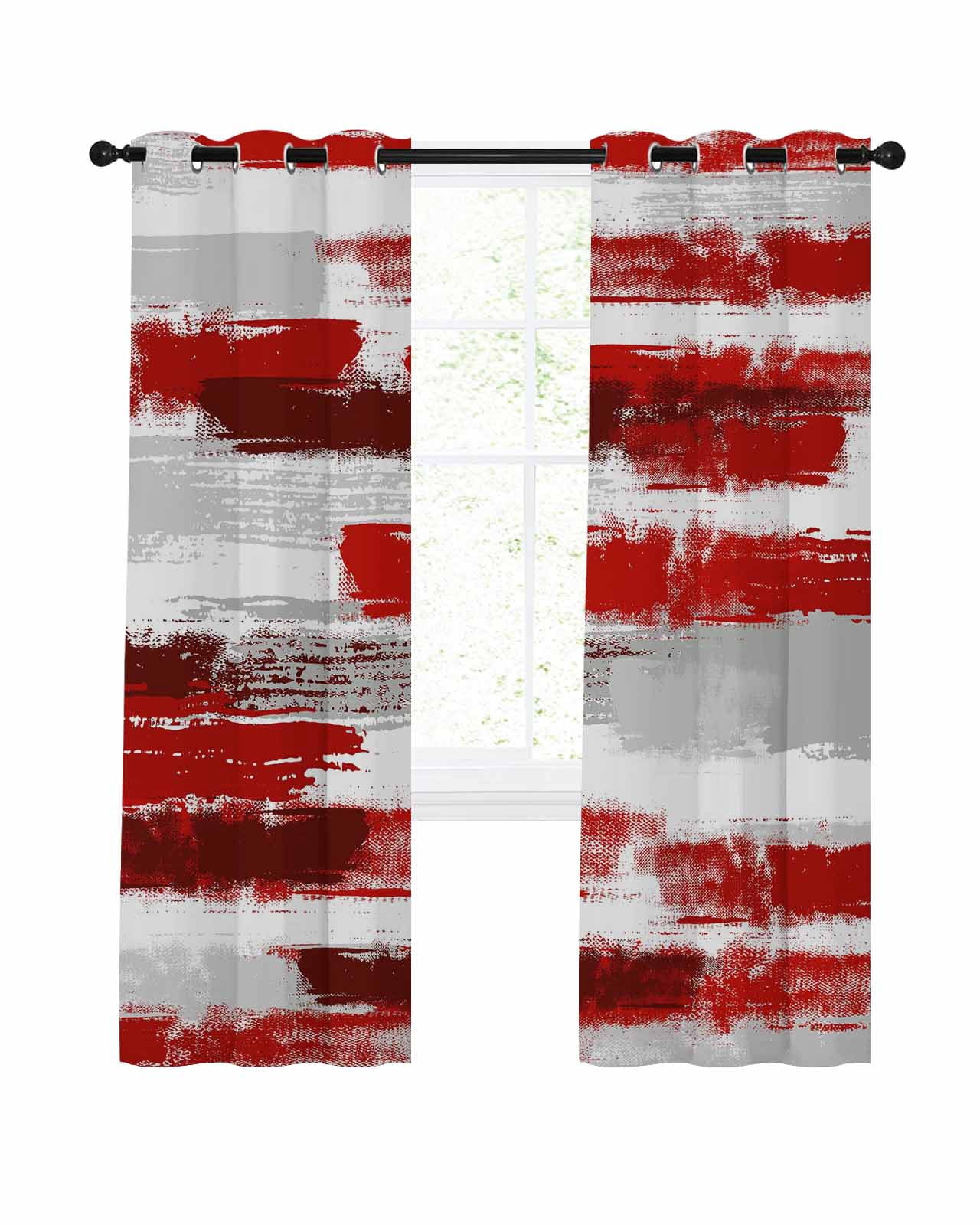 Abstract Art Blackout Curtains 96 Inch Length Red Gray Mottled Color ...