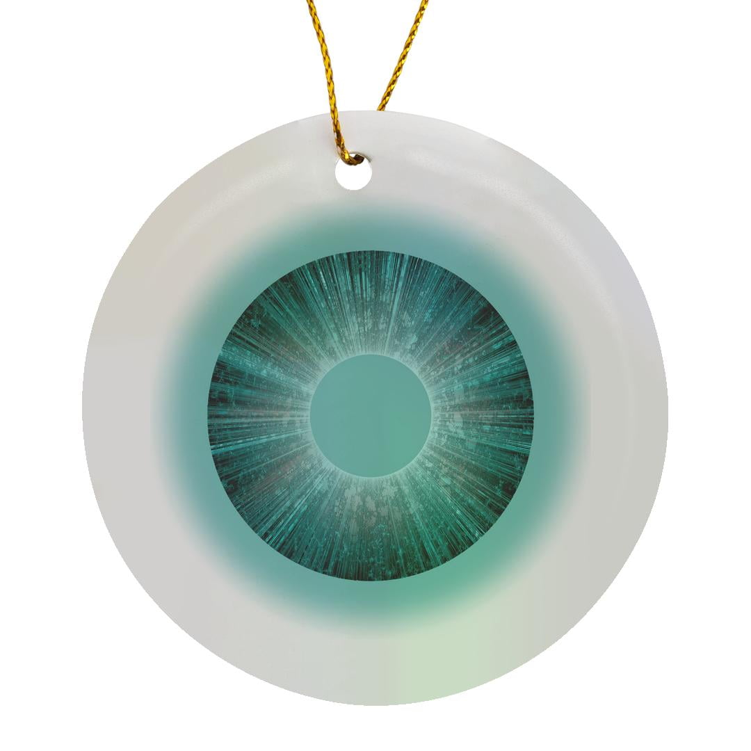 3drose, Abstract Art Blue Iris on Turquoise, Circle Porcelain Ornament ...