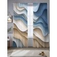 Abstract Art Blue Khaki Ombre Stripe Chiffon Sheer Curtains 84 Inches ...