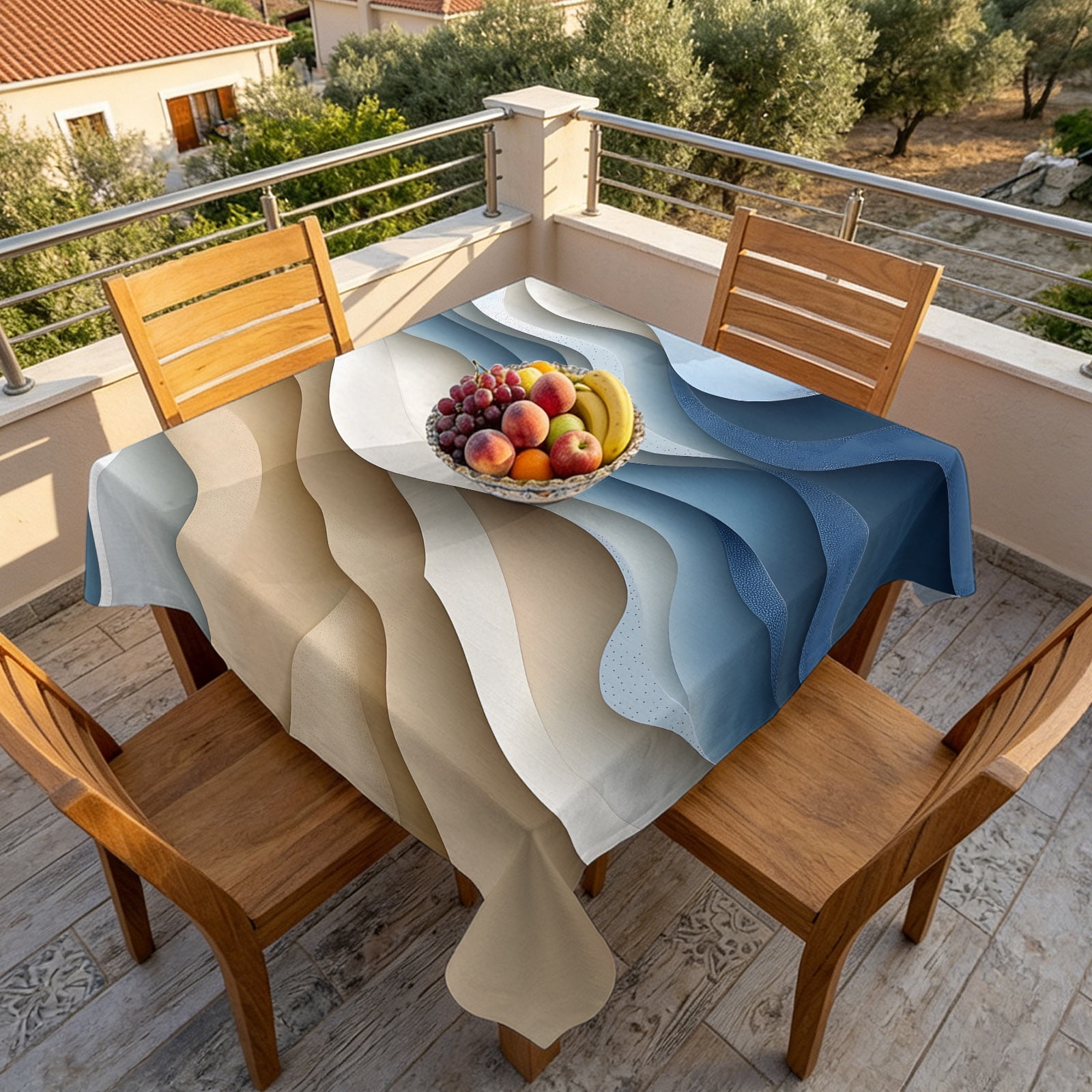 Abstract Art Blue Khaki Ombre Stripe Table Cloth 60x60in, Waterproof ...