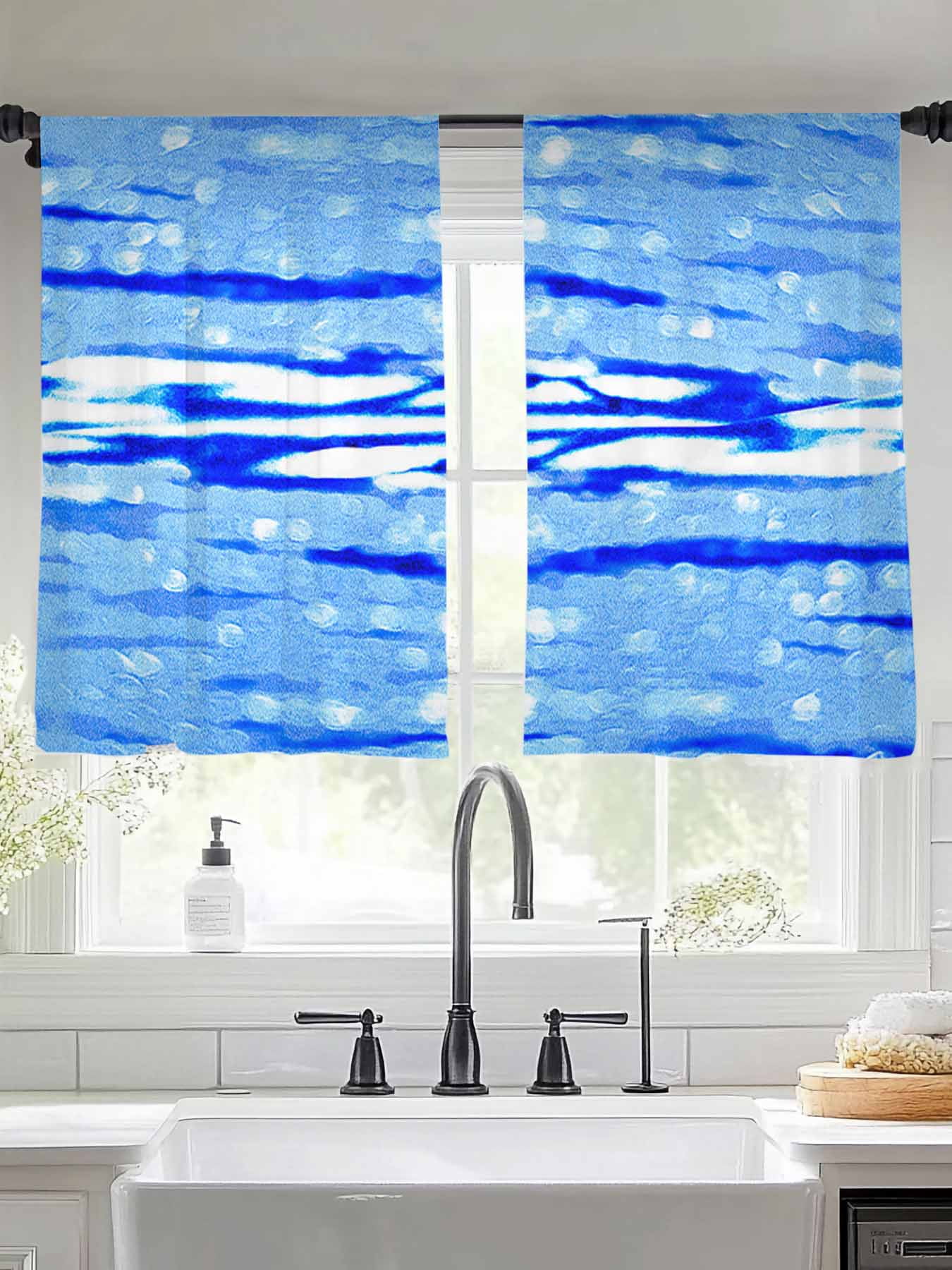 Abstract Art Blue Water Ripples Sheer Curtains 45 Inches Long 2 Panels ...