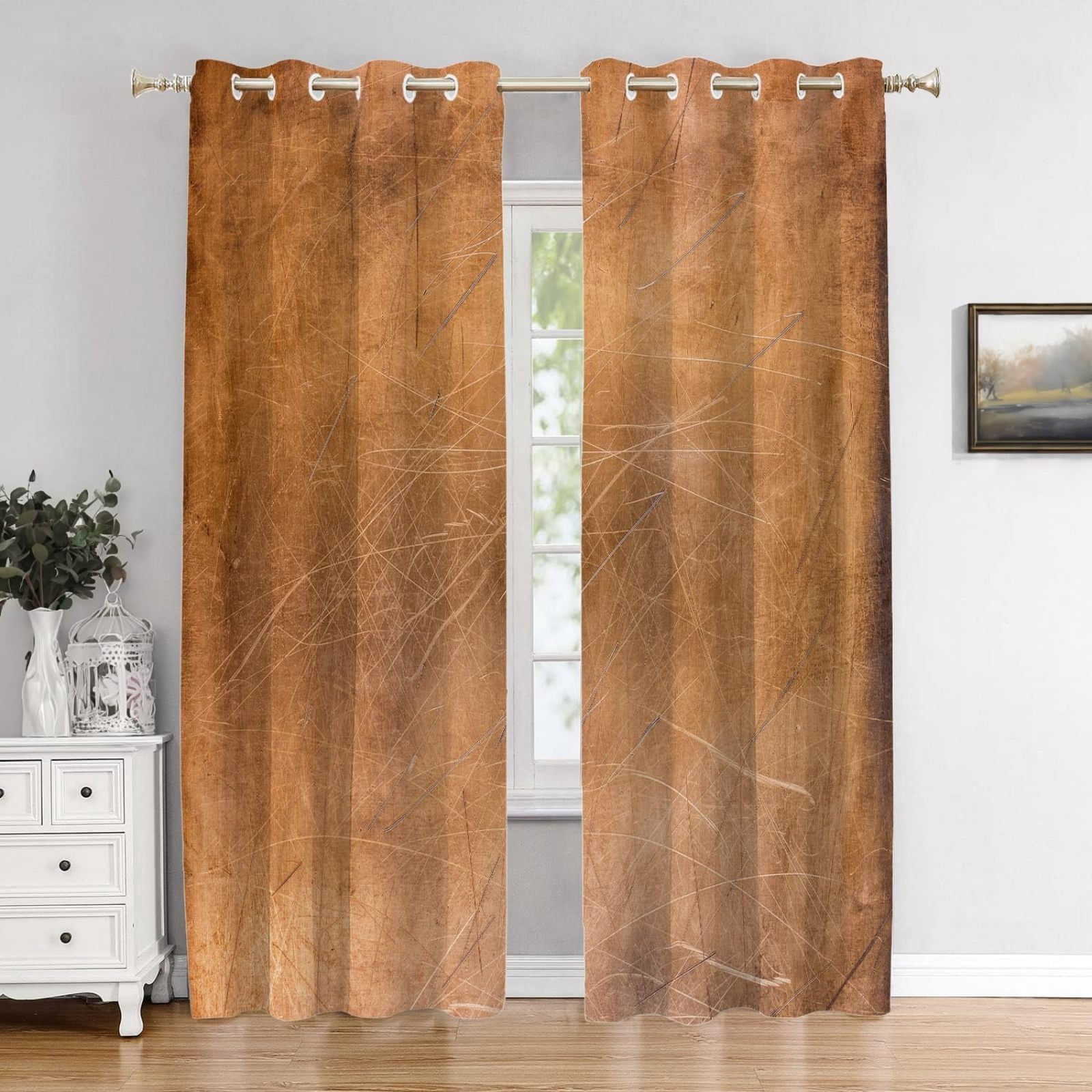 Abstract Art Brown Gold Bedroom Curtains, Abstract Aged Copper Pattern ...