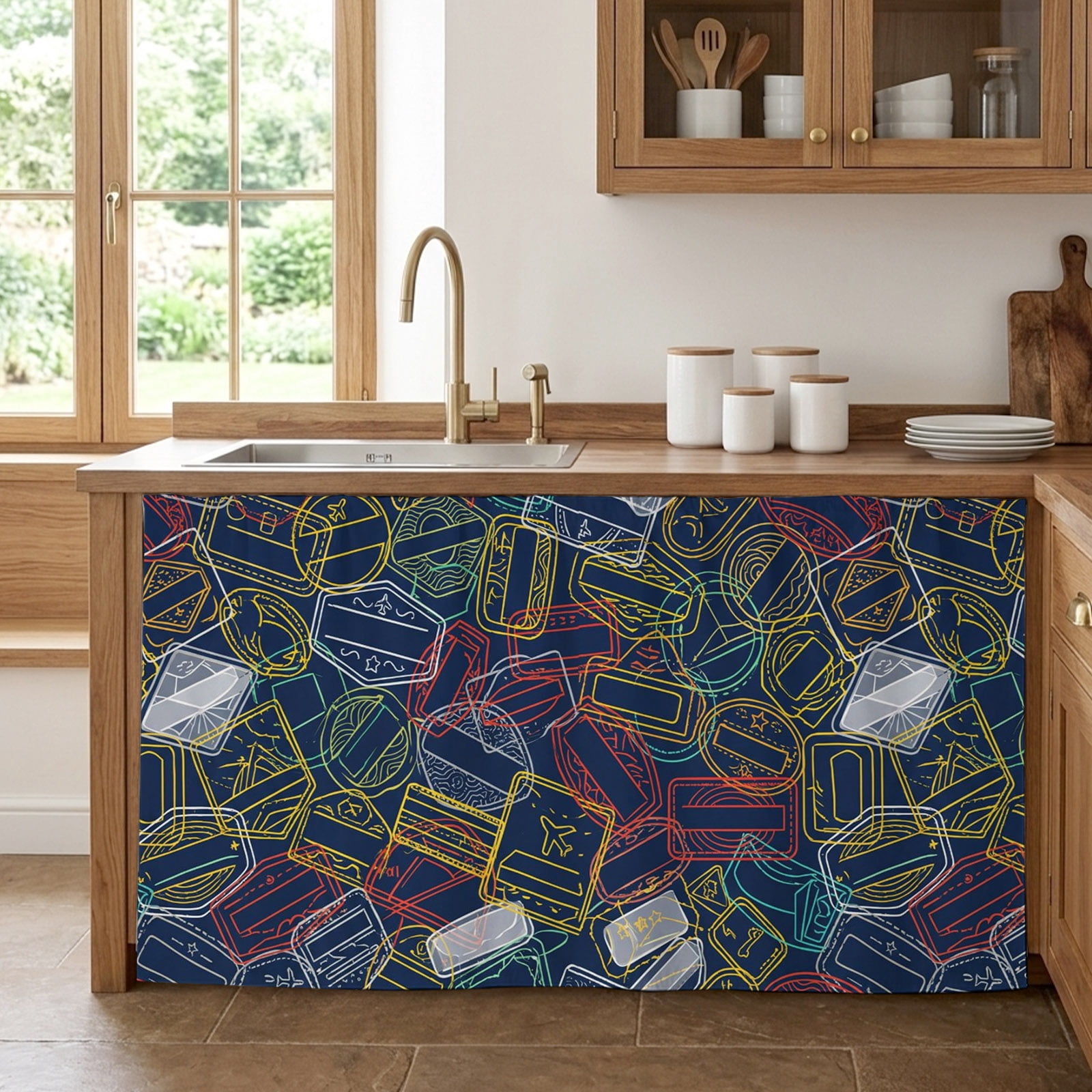 Abstract Art Cabinet Curtains 28" W x 51" L Postmarks Travelling Red ...