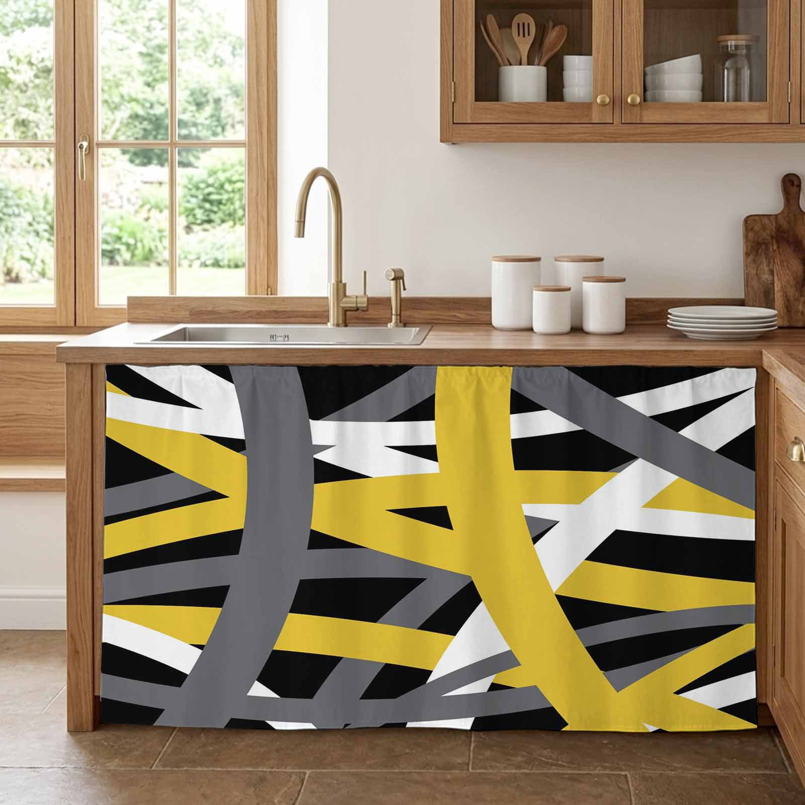 Abstract Art Cabinet Curtains 28" W x 51" L Yellow White Black Gray ...