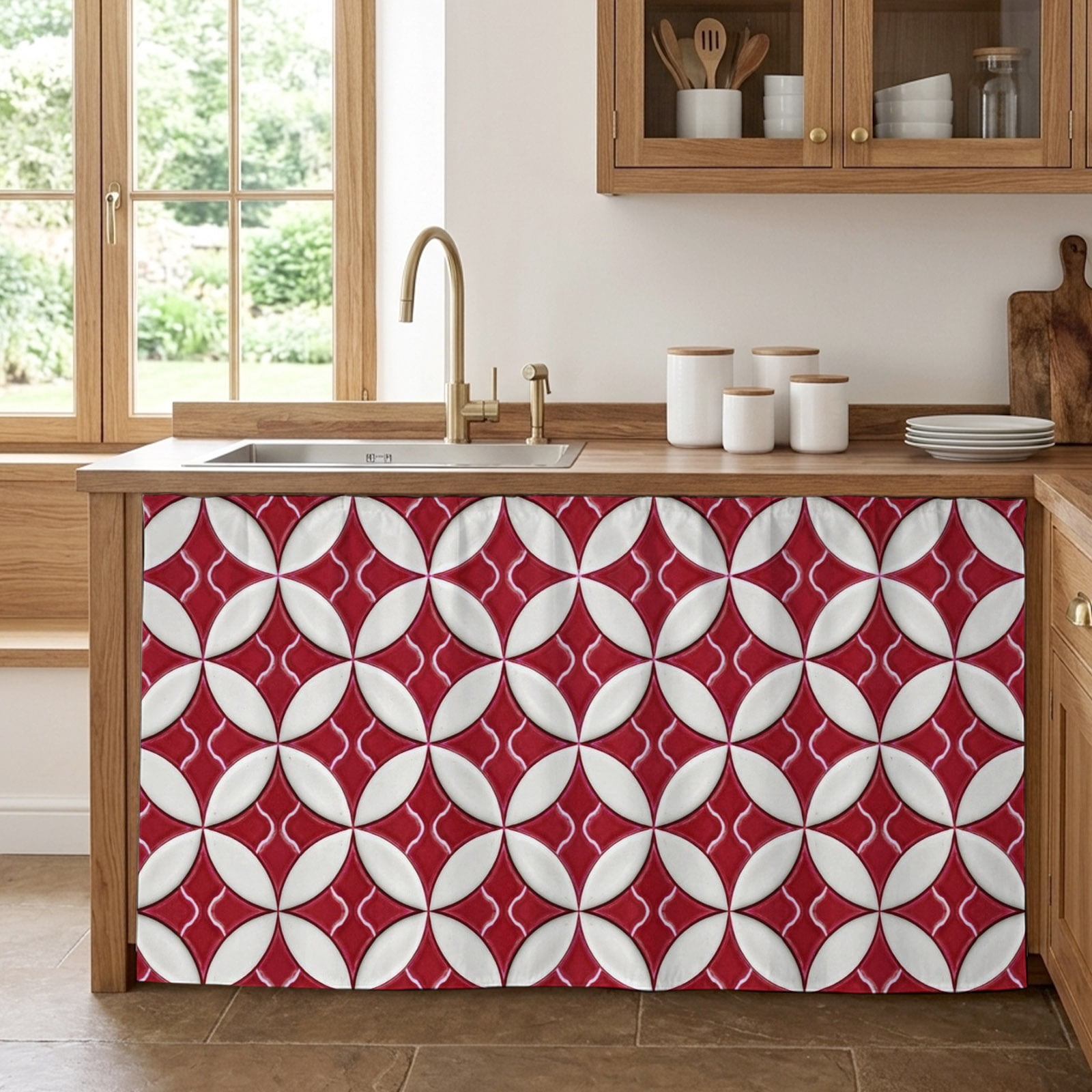 Abstract Art Cabinet Curtains 32" W x 55" L Geometric Medieval Circular ...