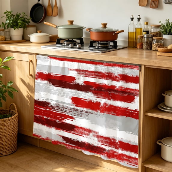 Abstract Art Cabinet Curtains 35" W x 35" L Red Gray Mottled Color ...