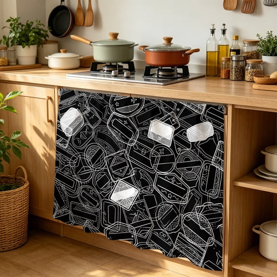 Abstract Art Cabinet Curtains 35" W x 35" L Travelling Lines Postmarks ...