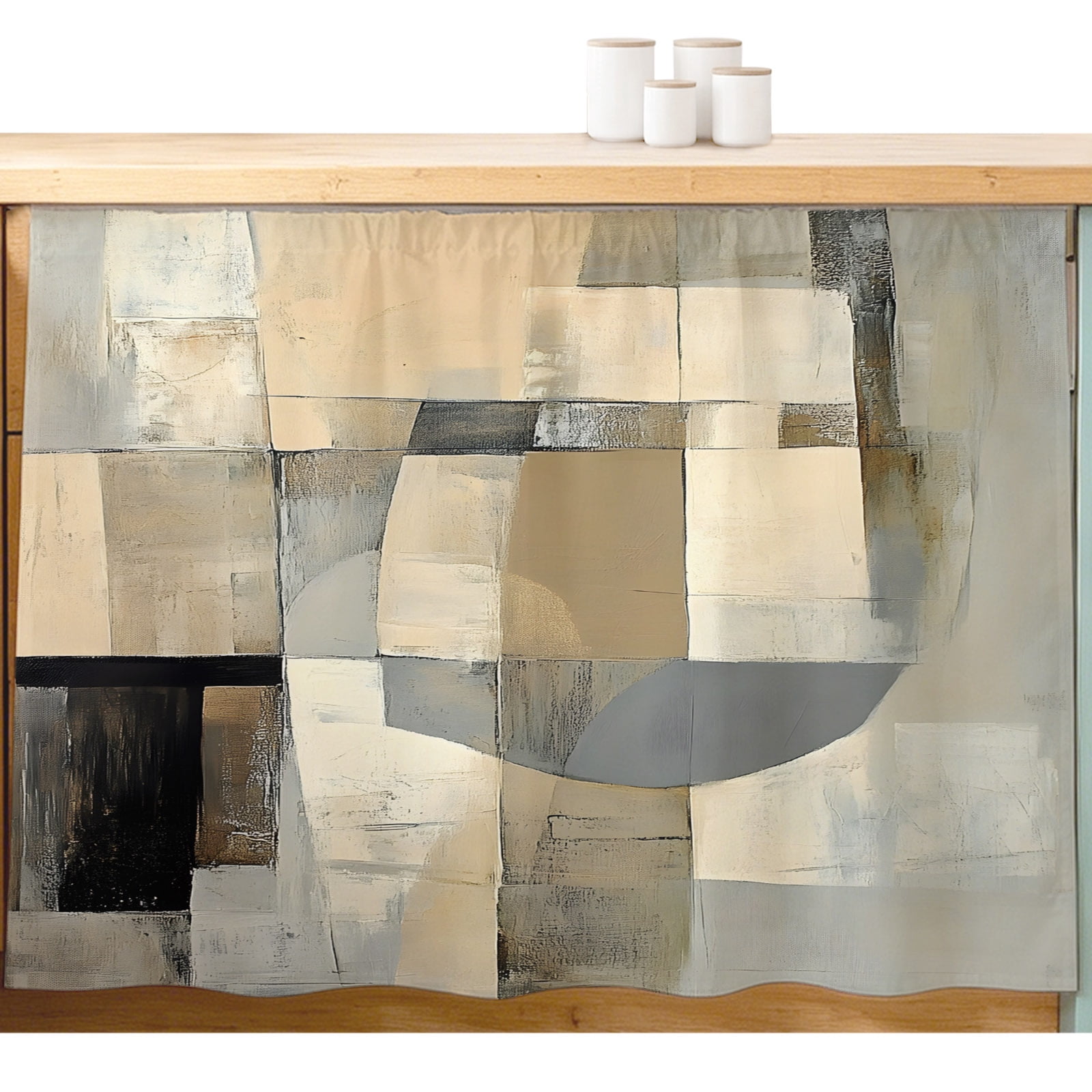 Abstract Art Cabinet Curtains Beige Brown Blocks Watercolor Modern Art ...