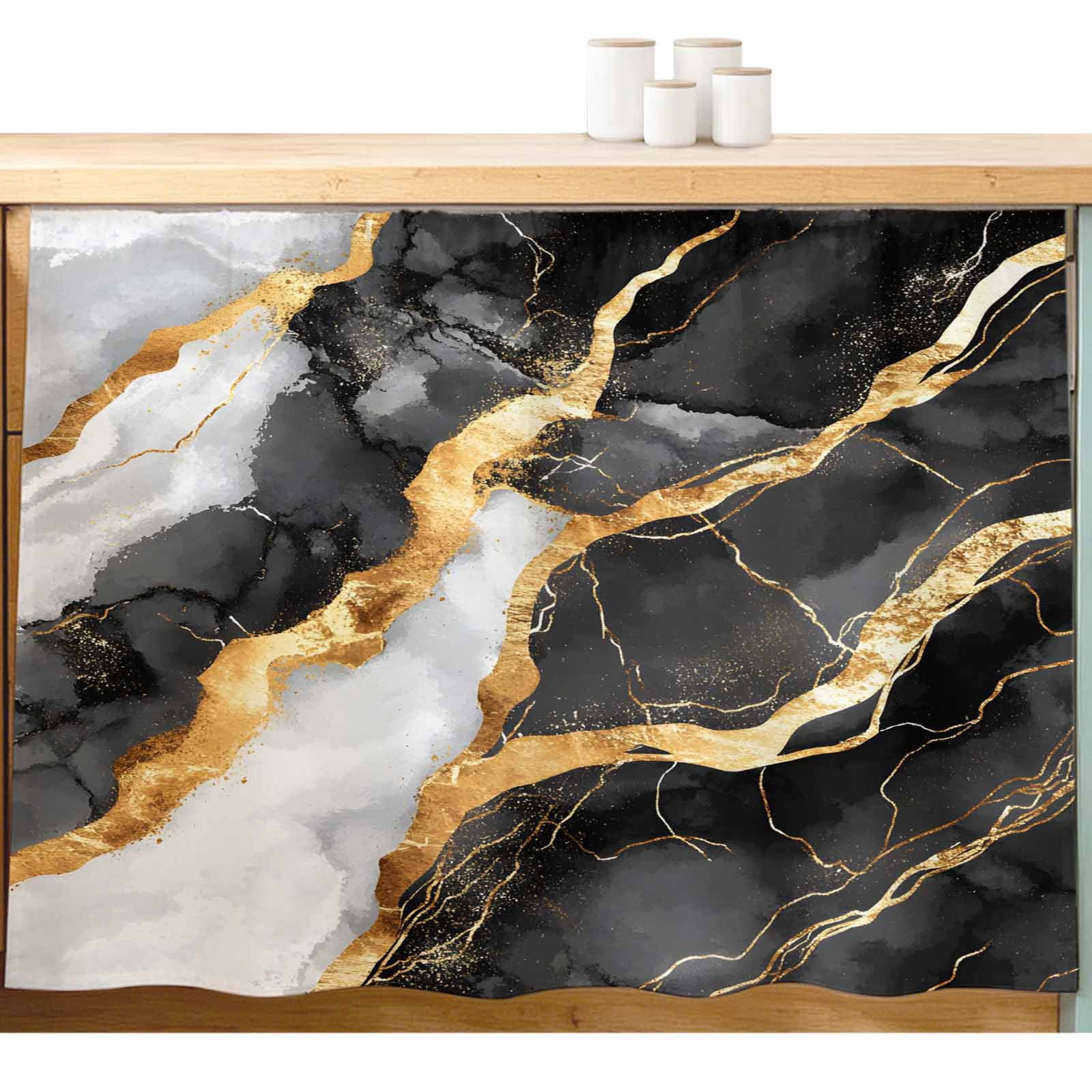 Abstract Art Cabinet Curtains Black Blue Water Ripple Gradient Marbling ...