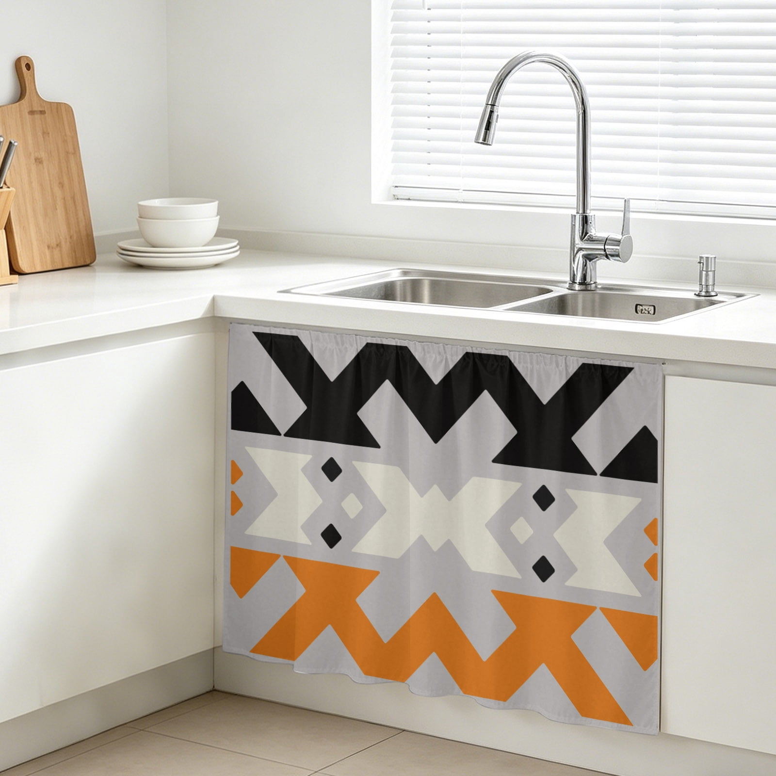 Abstract Art Cabinet Curtains for Kitchen 28"W x 35"L, Blue Black ...