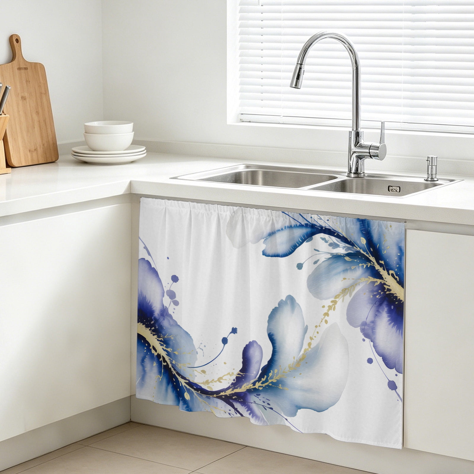 Abstract Art Cabinet Curtains for Kitchen 28"W x 35"L, Watercolor ...