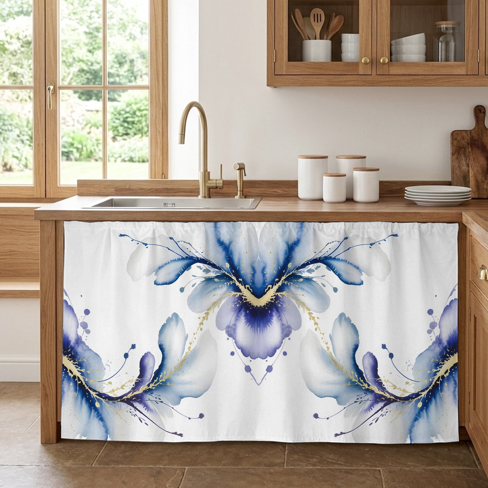 Abstract Art Cabinet Curtains for Kitchen 28"Wx51"L, Watercolor Purple ...