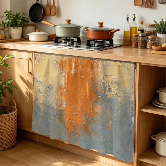 Abstract Art Cabinet Curtains for Kitchen 35"W x 35"L, Orange Grey Wall ...