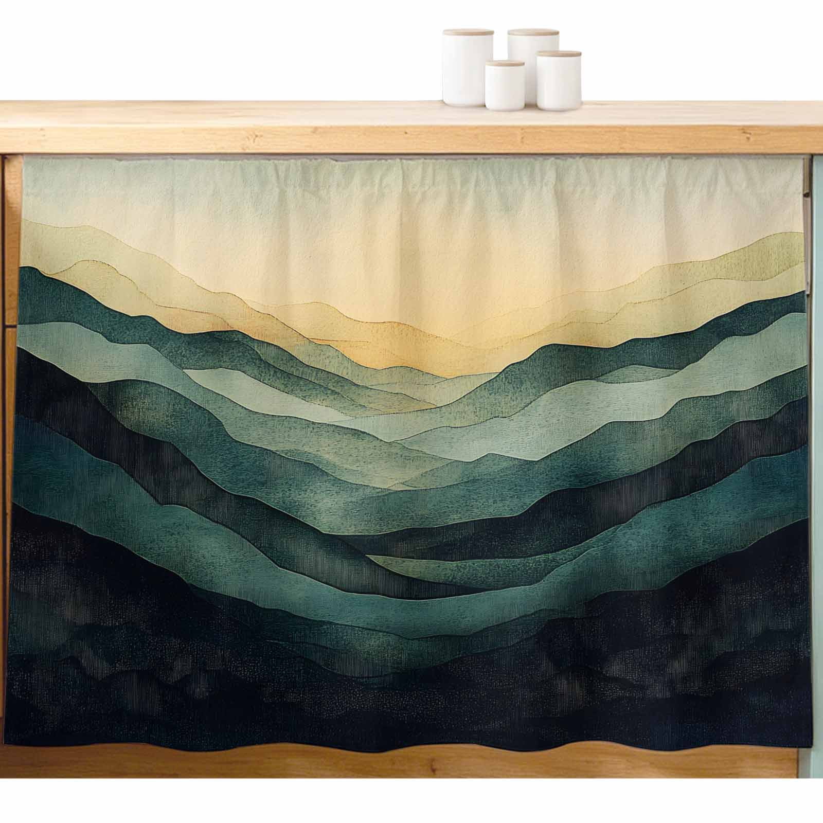 Abstract Art Cabinet Curtains Modernism Yellow Green Gradient Collage ...