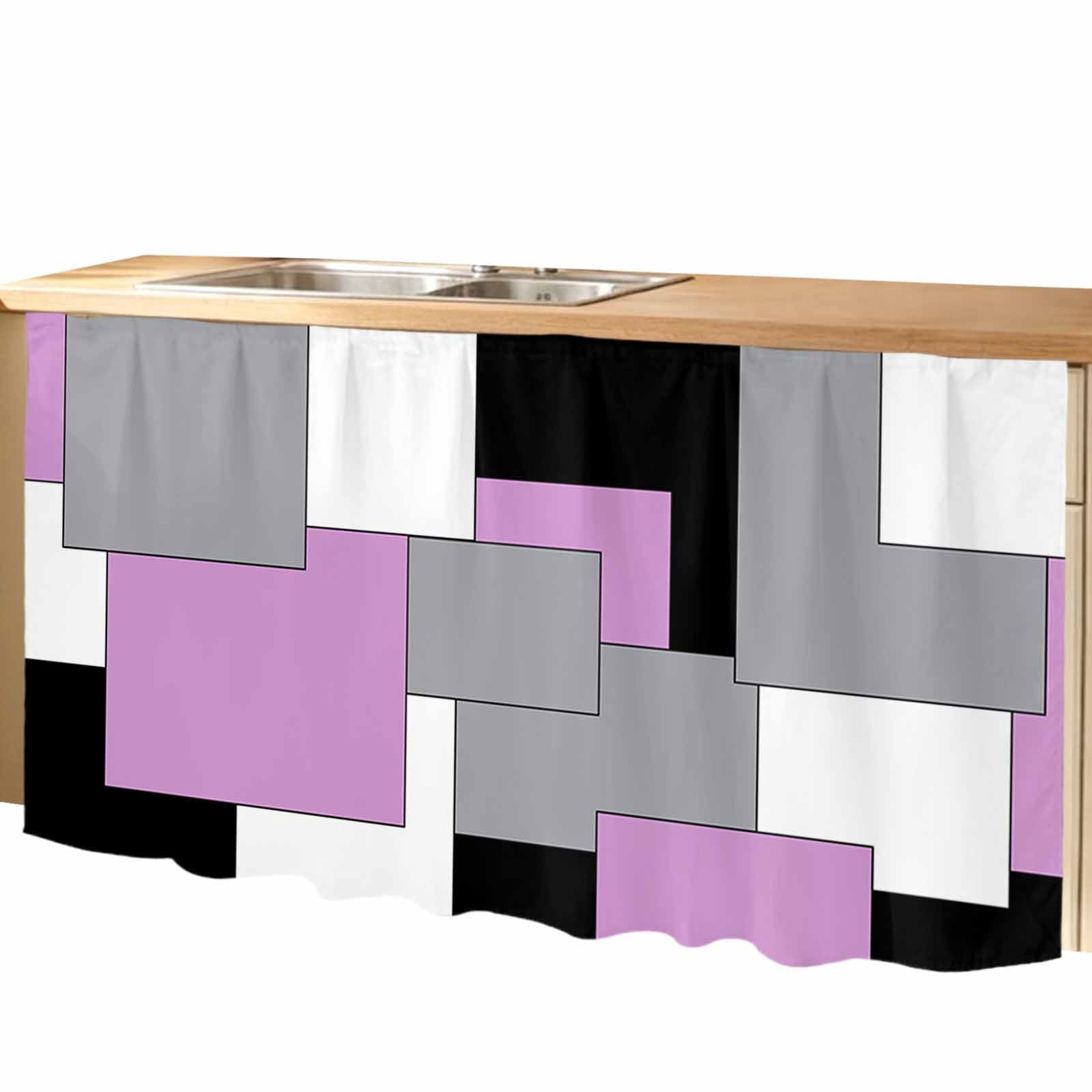 Abstract Art Cabinet Curtains Patchwork Pink Black and Grey Sink Skirt ...