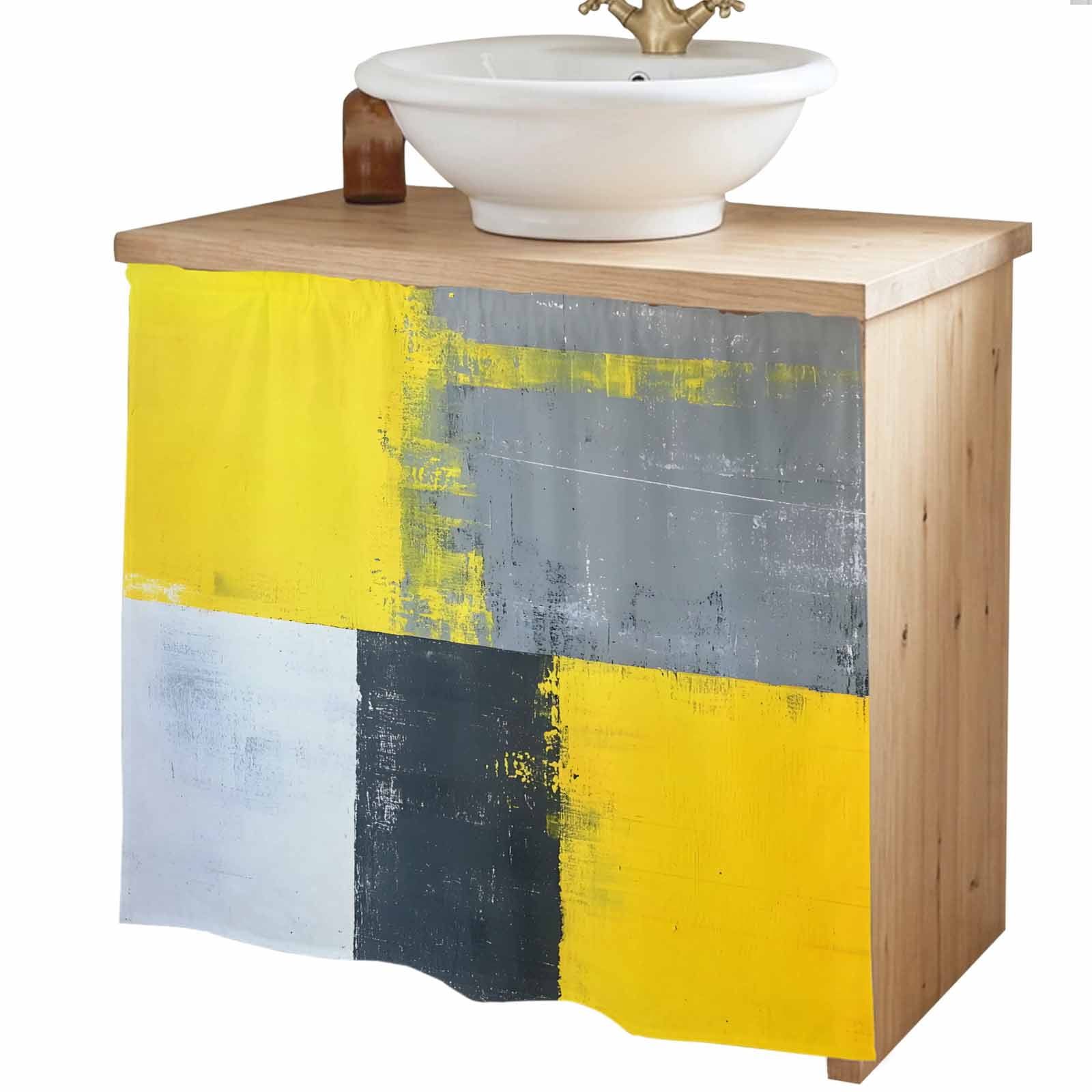 Abstract Art Cabinet Curtains Watercolor Yellow Gary Block Texture Sink ...