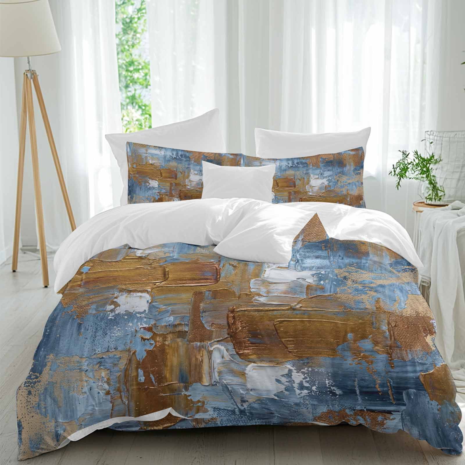 Abstract Art California King Duvet Cover Set, Brown Blue Graffiti Paint ...