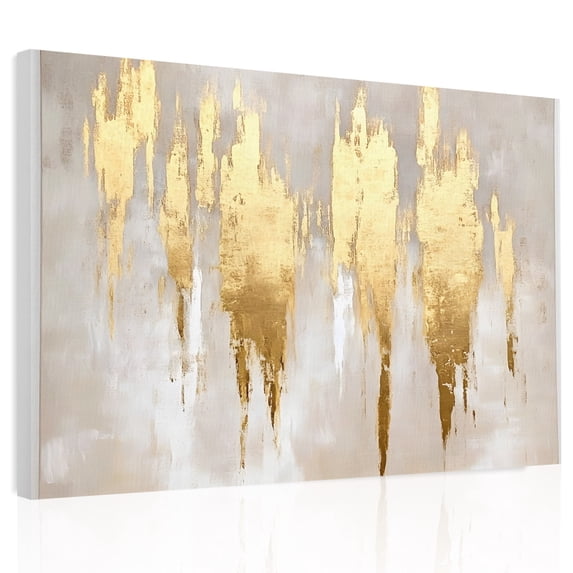 Abstract Art Canvas Print Wall Art, Gold Color Block Brown Back ...