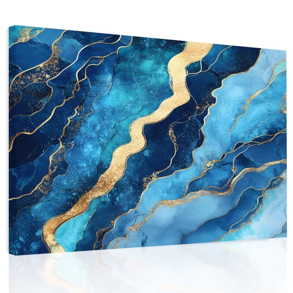 Abstract Art Canvas Print Wall Art, Water Ripple Blue Gradient Marbling ...