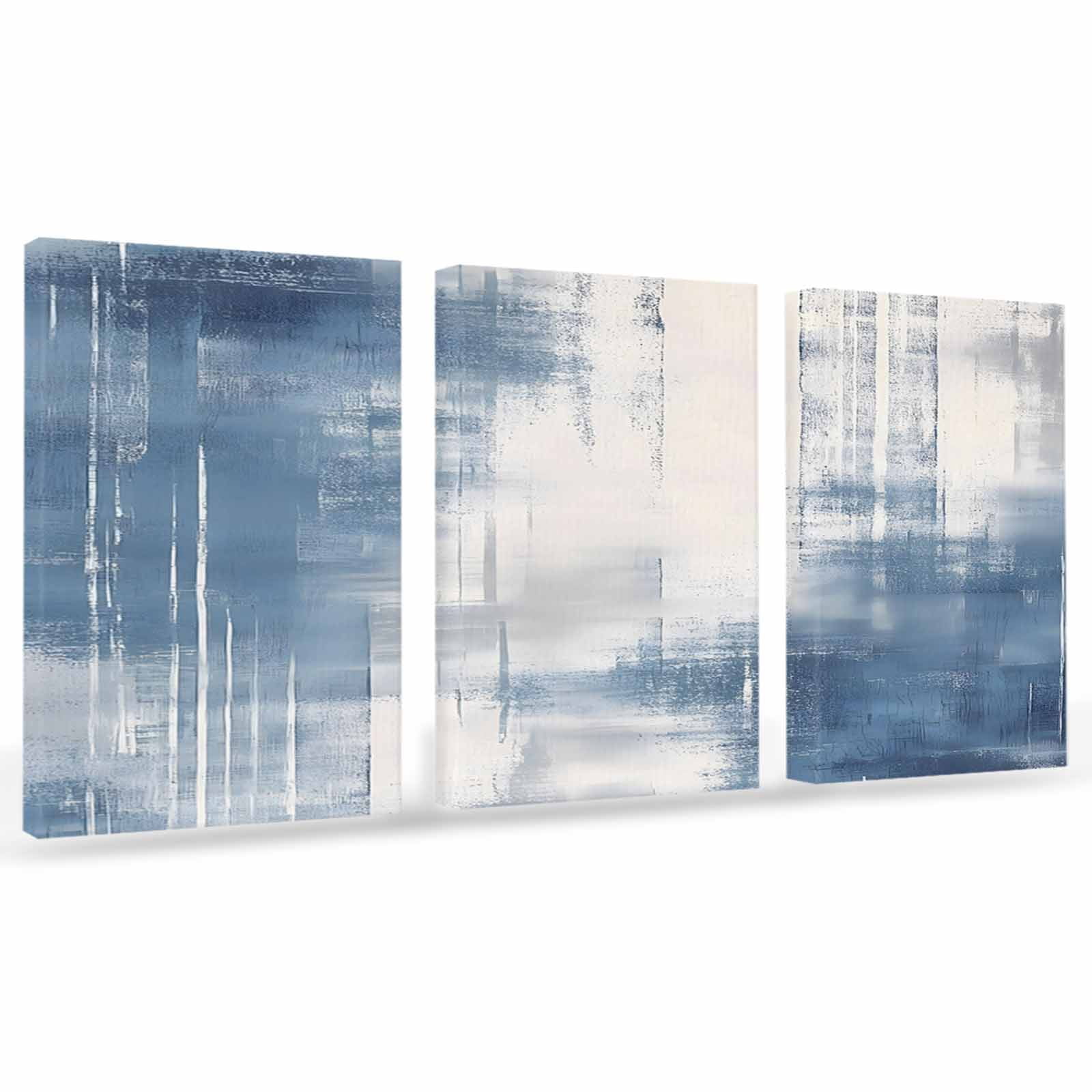 Abstract Art Canvas Wall Art 3 Panels, Blue Gary Watercolor Gradient ...