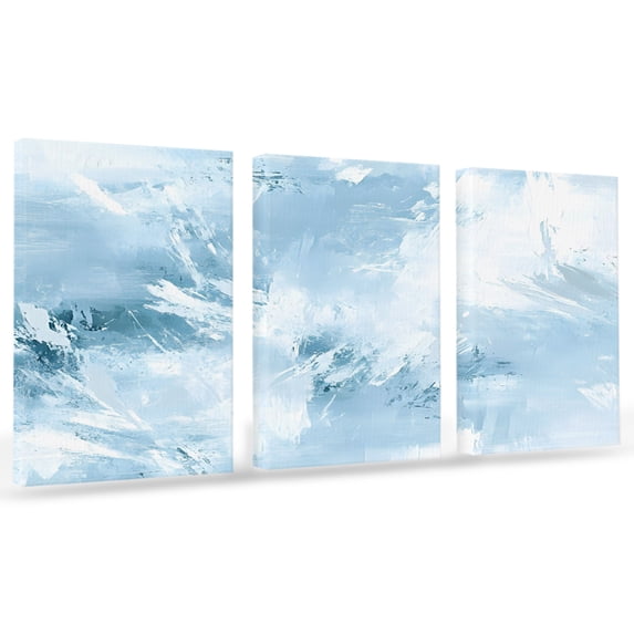 Abstract Art Canvas Wall Art 3 Panels, Light Blue White Dreamy ...