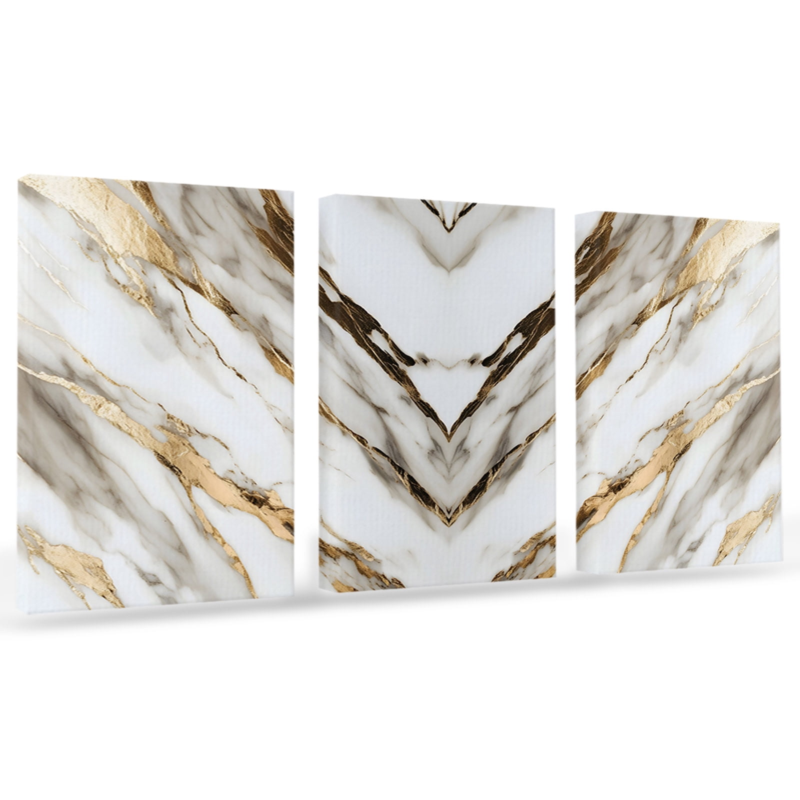 Abstract Art Canvas Wall Art 3 Panels, Marble Texture White Gold Crack ...