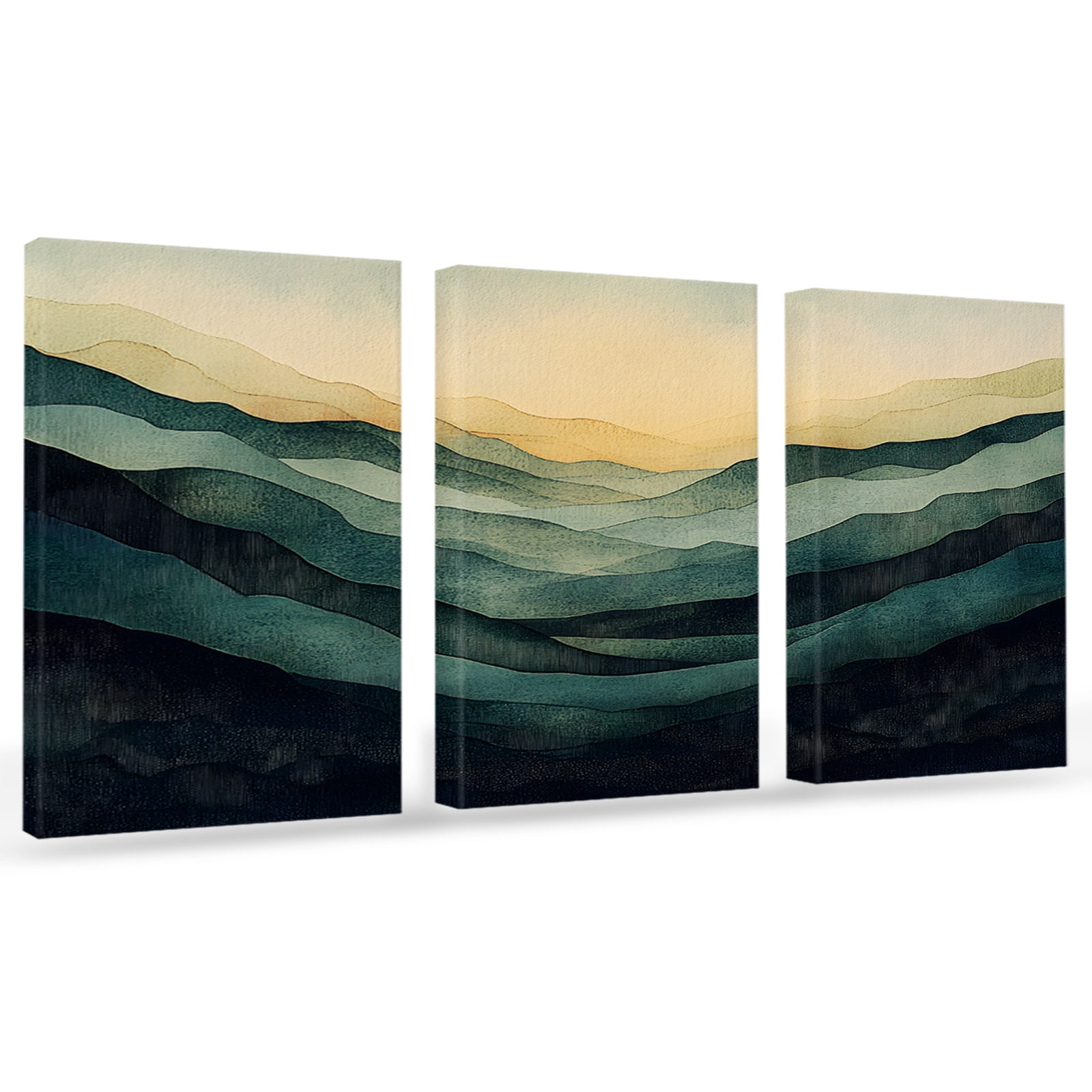 Abstract Art Canvas Wall Art 3 Panels, Modernism Yellow Green Gradient ...