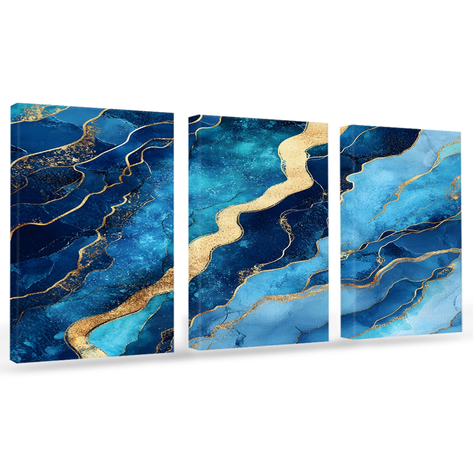 Abstract Art Canvas Wall Art 3 Panels, Water Ripple Blue Gradient ...