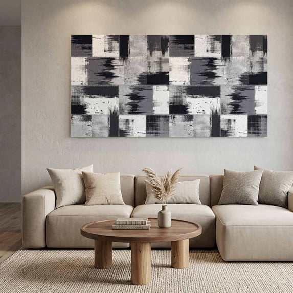 Abstract Art Canvas Wall Art, Grey Black and White Mottled Oil Painting ...