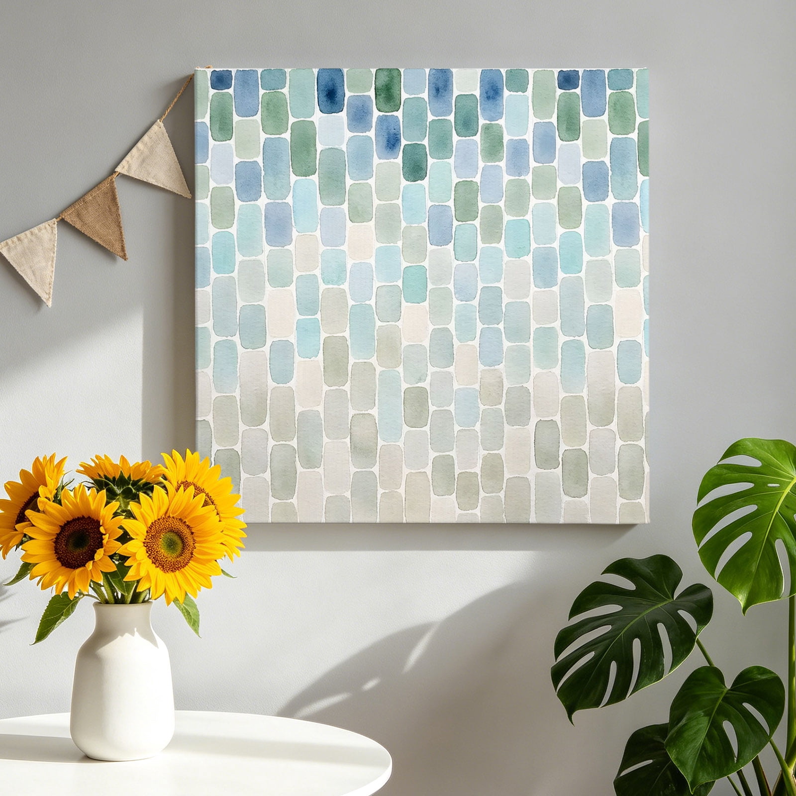 Abstract Art Canvas Wall Art for Living Room, Blue Green Watercolor ...