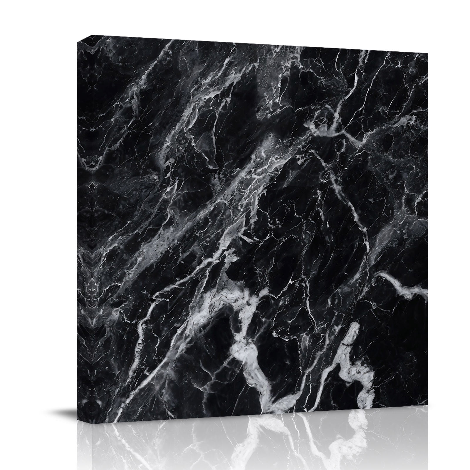 Abstract Art Canvas Wall Art for Living Room, Dark Black Marble Texture ...