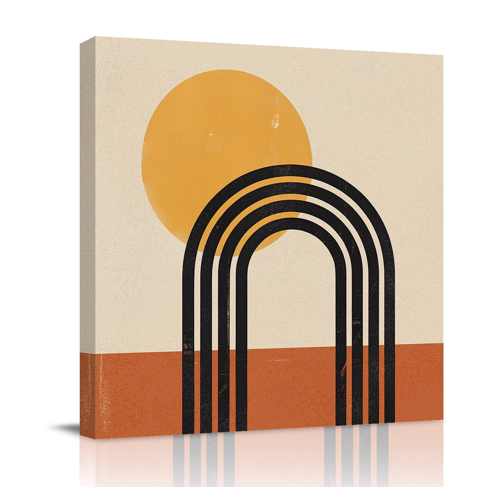 Abstract Art Canvas Wall Art for Living Room, Orange Black Circle ...