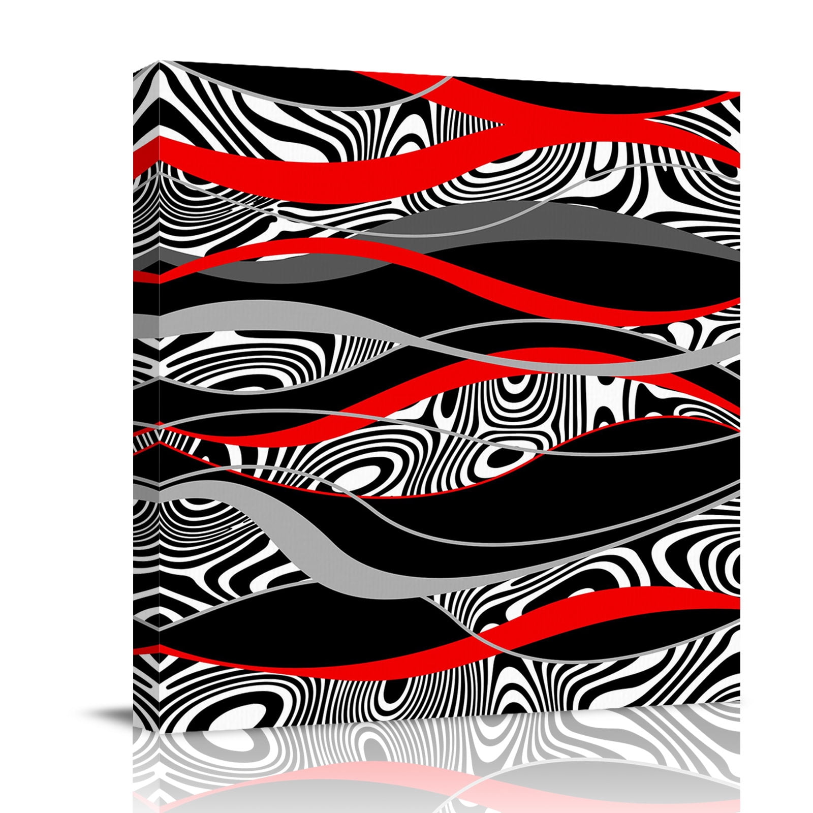 Abstract Art Canvas Wall Art for Living Room, Red Black Gray Lines ...