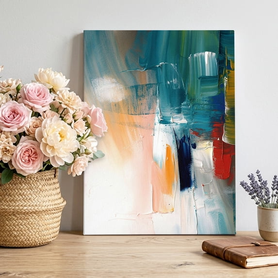 Abstract Art Canvas Wall Art, Turquoise Orange Paint Texture Gradient ...